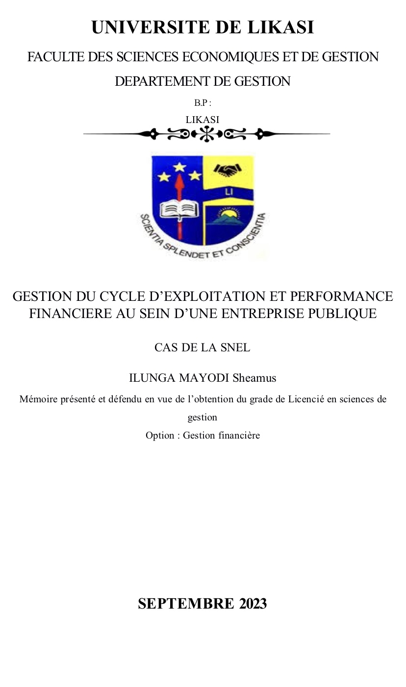 Mémoire GESTION DU CYCLE D’EXPLOITATION ET PERFORMANCE FINANCIÈRE D’UNE ...